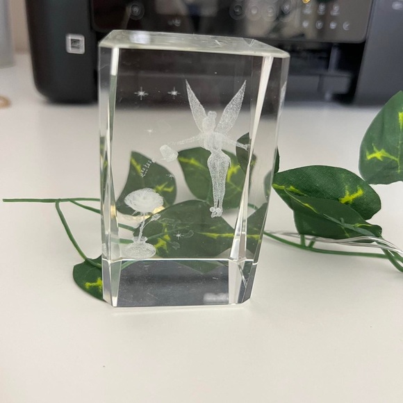 Art | Glass Etched Tinkerbell Fairy Cube Paperweight Desk Accessory ...